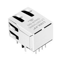 China Pulse J0073D21B Compatible LINK-PP LPJ0073ABNL 10/100 Base-T Tab Down Green/Yellow Led Single Port Cat5e RJ-45 Through Connector for sale