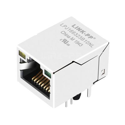 China LPJ166323B10NL 10/100 Base-T Tab Up Yellow/Green Led Single Port Shielded POE Ethernet RJ45 Female Jack for sale