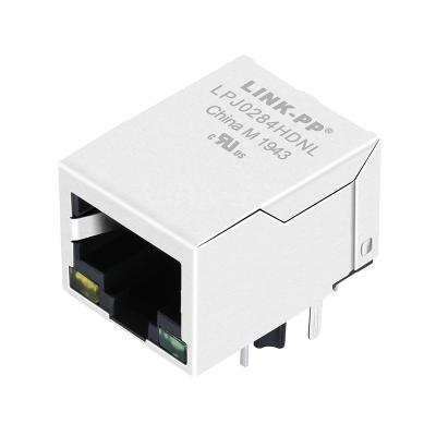 China HR861153A Compatible LINK-PP LPJ0284HDNL 10/100 Base-T POE RJ45 Jack With Integrated Magnetics Tab Down Yellow/Green Led for sale