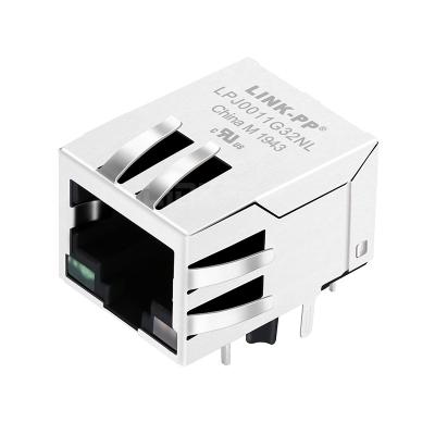 China LPJ0011G32NL 10/100 Base-T RJ45 MagJack Single Port Tab Down Green/Yellow&Green Leds for sale