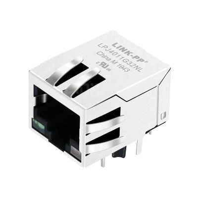 China LPJ4011G32NL RJ45 Jack with 10/100 Base-T Integrated Magnetics Tab Down Green/Yellow&Green Leds for sale