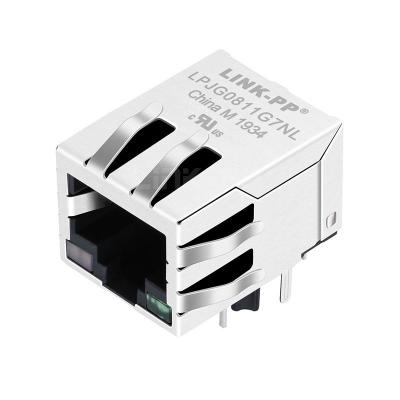 China Pulse JKM-0013NL Compatible LINK-PP LPJG0811G7NL 100/1000 Base-T Tab Down Green&Yellow/Green Led One Port RJ45 Female PCB Connector for sale