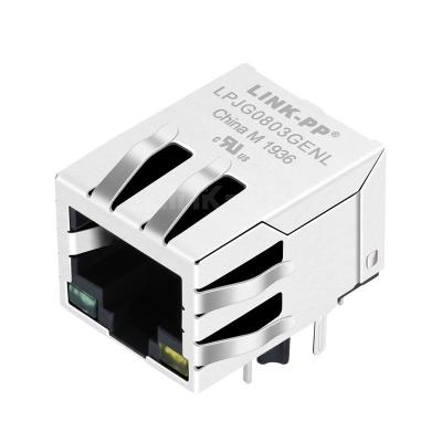 China RJGE1FA08T109V1 Compatible LINK-PP LPJG0803GENL 100/1000 Base-T Tab Down Green/Yellow Led 1x1 Port Ethernet Jack RJ-45 Socket for sale