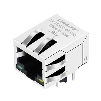 China Tyco 5-6605433-8 Compatible LINK-PP LPJG0806GENL 100/1000 Base-T Single Port Ethernet RJ45 Magnetic Jack Tab Down Green/Yellow Led for sale