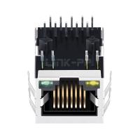 China WE 7499111121A Compatible LINK-PP LPJG0813GDNL 100/1000 Base-T Tab Down Yellow/Green Led Single Port Shielded RJ-45 Network Jacks for sale