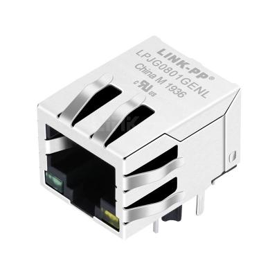 China RB1-215BAM1A Compatible LINK-PP LPJG0801GENL 100/1000 Base-T Single Port Connector RJ45 PCB Magjack Tab Down Green/Yellow Led for sale