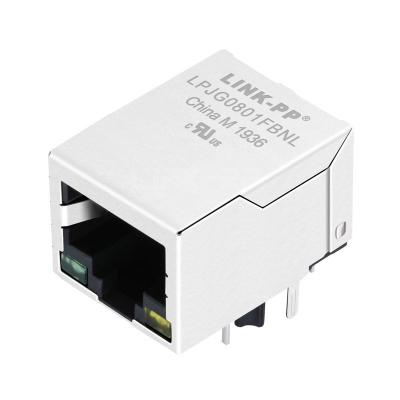 China Hanrun HR911131A Compatible LINK-PP LPJG0801FBNL 100/1000 Base-T Tab Down Green/Yellow Led 1 Port Jack RJ45 ICM Connector for sale