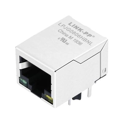 China WE 7499110210 Compatible LINK-PP LPJG0806HBNL 100/1000 Base-T Tab Down Green/Yellow Led 1 Port Shielded RJ 45 Jack Connector for sale