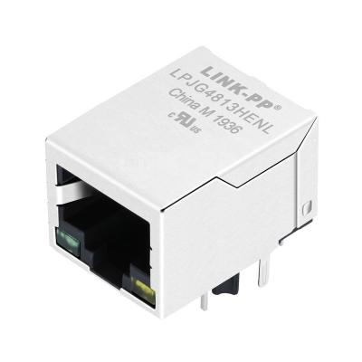 China XFMRS XFGIB100JM-CLGY1-2MS Compatible LINK-PP LPJG4813HENL 100/1000 Base-T Tab Down Green/Yellow Led 1 Port Cat6 RJ45 Connector Price for sale