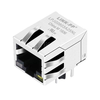 China RB1-1A5BAK1A Compatible LINK-PP LPJG0803A25NL 100/1000 Base-T Tab Down Green&Orange/Yellow Led 1 Port RJ-45 Pcb Jack for sale
