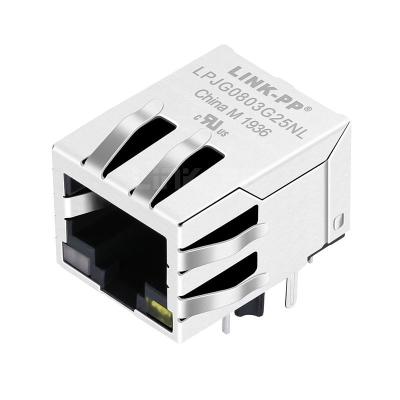 China RB1-2A5BAK1A Compatible LINK-PP LPJG0803G25NL 100/1000 Base-T 1 Port RJ45 Jack With Magnetics Tab Down Orange&Green/Yellow Led for sale