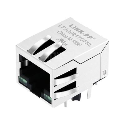 China Halo HFJ11-1G06E-L11RL Compatible LINK-PP LPJG4801GENL 100/1000 Base-T Tab Down Green/Yellow Led 1 Port 10 Pin Ethernet Magnetic RJ45 Jack for sale