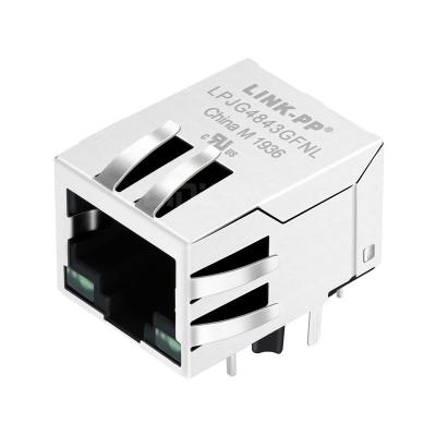 China Halo HFJ11-E1G41E-L11RL Compatible LINK-PP LPJG4843GFNL 100/1000 Base-T Tab Down Green/Green Led 1x1 Port 10P8C Cat6 Shielded RJ45 Connector for sale