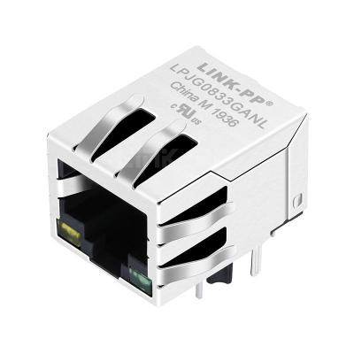 China Tyco 6605444 Compatible LINK-PP LPJG0833GANL 100/1000 Base-T Tab Down Yellow/Green Led 1 Port PCB Connector RJ-45 Magjack for sale