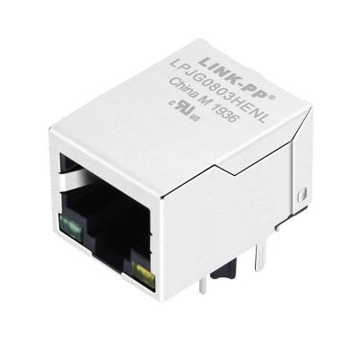 China LPJG0803HENL 100/1000 Base-T Connector RJ45 Female Jack Magnetics Single Port Tab Down Green/Yellow LED for sale