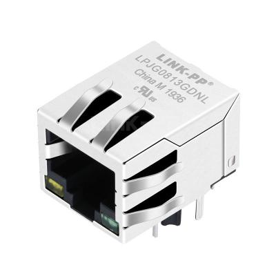 China LPJG0813GDNL 100/1000 Base-T Ethernet RJ45 Female MagJack Tab Down Yellow/Green LED for sale