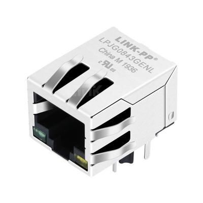 China LPJG0843GENL 100/1000 Base-T Tab Down Single Port 10p8c Conector RJ45 Jack With Green/Yellow Led for sale