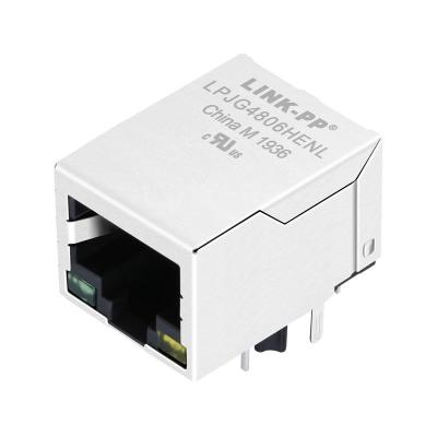 China LPJG4806HENL 100/1000 Base-T 1Port 10P8C RJ45 Modular Socket Tab Down Green/Yellow Led for sale