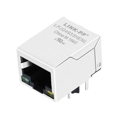 China Pulse JXD0-0019NL Compatible LINK-PP LPJG4933HENL 100/1000 Base-T Tab Down Green/Yellow Led Single Port Cat5e RJ45 Female PCB Connector for sale