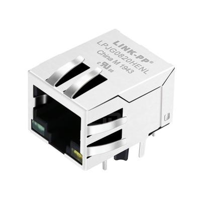 China LPJG0820HENL 100/1000 Base-T Green/Yellow LED Tab Down 1 Port RJ45 Connector with Magnetics for sale