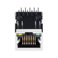 China LPJG0820HENL 100/1000 Base-T Green/Yellow LED Tab Down 1 Port RJ45 Connector with Magnetics for sale