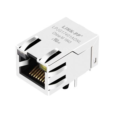 China LPJG17401AONL 100/1000 Base-T Tab Up Green&Orange/Yellow Led Single Port Industrial RJ45 Ethernet Connector for sale