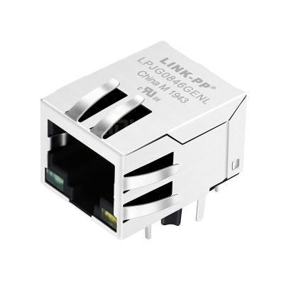 China LPJG0846GENL Cat5e Industrial RJ45 Jack Single Port 100/1000 Base-T Tab Down Green/Yellow Led for sale