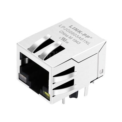 China LPJG0803A61NL 100/1000 Base-T Tab Down Green&Orange/Yellow Led 1 Port Industrial RJ45 Connector for sale