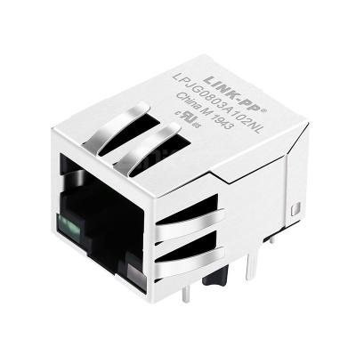 China LPJG0803A102NL 100/1000 Base-T Tab Down Green/Green&Yellow Led Single Port RJ45 Magnetic Connector for sale