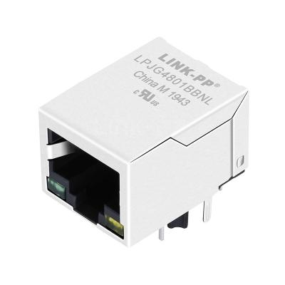 China LPJG4801BBNL 100/1000 Base-T Tab Down Green/Yellow Led 1 Port RJ45 Pcb Mount Jack for sale