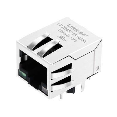 China LPJG4803A102NL 100/1000 Base-T Tab Down 1x1 Port RJ45 Magnetic Connector With Green/Green&Yellow Led for sale