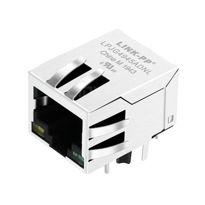 China LPJG4945ADNL 100/1000 Base-T Tab Down Yellow/Green Led Single Port Magnetic RJ45 Jack for sale