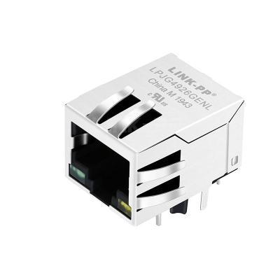 China LPJG4926GENL 1000 Base-T Single Port POE+ RJ45 Female Connector Tab Down Green/Yellow Led for sale