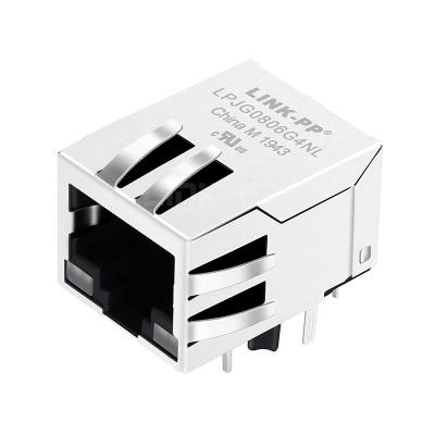 China LPJG0806G4NL 10/100/1000 Base-T RJ45 Jack Female Connector Tab Down Yellow&Green/Yellow&Green LED for sale