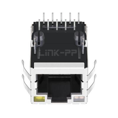 China LPJK7036-1A98NL 1000 Base-T Tab Up Orange&Green/Yellow Led Single Port Industrial RJ45 Connector for sale
