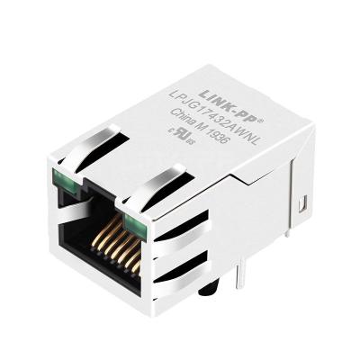 China LPJG17432AWNL 100/1000 Base-T Tab Up Single Port RJ45 Jack Green/Green Led for sale