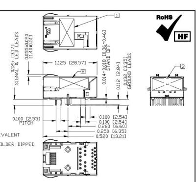 China L8BJ-1K1T-KDE Compatible LINKPP 2.5G Base-T Low Profile RJ45 Connector 1X1 Port Tab Down With Led for sale