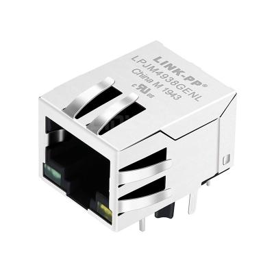China LPJM4538GENL Single Port 5G Base-T RJ45 Jack Integrated Magnetics Tab Down Green/Yellow Led for sale