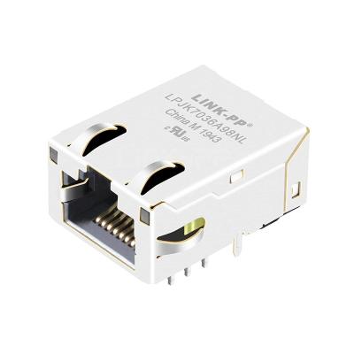 China Pulse J0G-0009NL Compatible LINK-PP LPJK7036A98NL 10/100/1000  Base-T Orange&Green/Yellow LED Tab Up Low-Profile Industrial RJ45 Ethernet Connector for sale