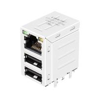 China YDS 45F-10107GYD2NL Compatible LINK-PP LPJU5117BPNL 10/100 Base-T Tab Up Green/Yellow LED with DUAL USB Modular Connector RJ45 for sale
