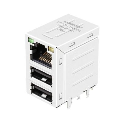 China YDS 45F-10107GYD2NL Compatible LINK-PP LPJU5117BPNL 10/100 Base-T Tab Up Green/Yellow LED with DUAL USB Modular Connector RJ45 for sale