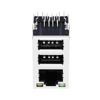 China YDS 45F-10107GYD2NL Compatible LINK-PP LPJU5117BPNL 10/100 Base-T Tab Up Green/Yellow LED with DUAL USB Modular Connector RJ45 for sale