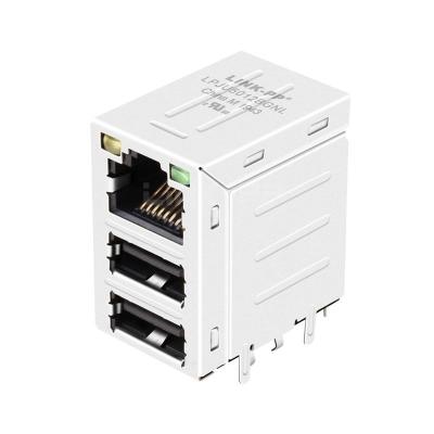 China Belfuse C893-1DX1-E5 Compatible LINK-PP LPJU5012BGNL 10/100 Base-T RJ45 Magjack With Dual USB Tab Up Yellow/Green LED for sale