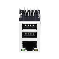 China Belfuse C893-1DX1-E5 Compatible LINK-PP LPJU5012BGNL 10/100 Base-T RJ45 Magjack With Dual USB Tab Up Yellow/Green LED for sale