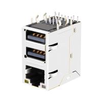 China YDS JY0-0016NL Compatible LINK-PP LPJU4101AONL 10/100 Base-T Ethernet RJ45 MagJack With Dual USB Green&Orange/Yellow LED Tab Up for sale