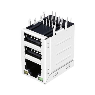 China WE 7497010211A Compatible LINK-PP LPJU5002BPNL-3 10/100 Base-T Tab Up Green/Yellow LED with DUAL USB Modular Connector RJ45 for sale
