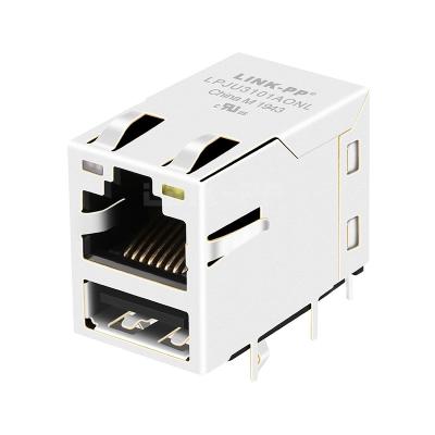 China LPJU3101AONL 10/100 Base-T Integrated RJ45 Magjack With Single USB Orange&Green/Yellow Leds for sale