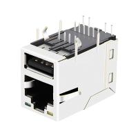 China LPJU3101AGNL 10/100 Base-T Yellow/Green Led Tab UP With Single USB RJ45 Jack Connector for sale