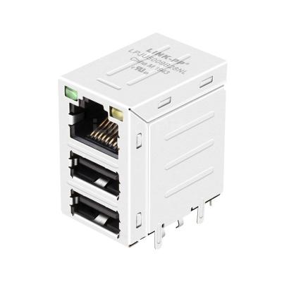 China LPJU5009B28NL 10/100 Base-T Tab Up Green/Yellow LED with DUAL USB RJ45 Connector for sale