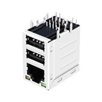 China LPJU5009B28NL 10/100 Base-T Tab Up Green/Yellow LED with DUAL USB RJ45 Connector for sale